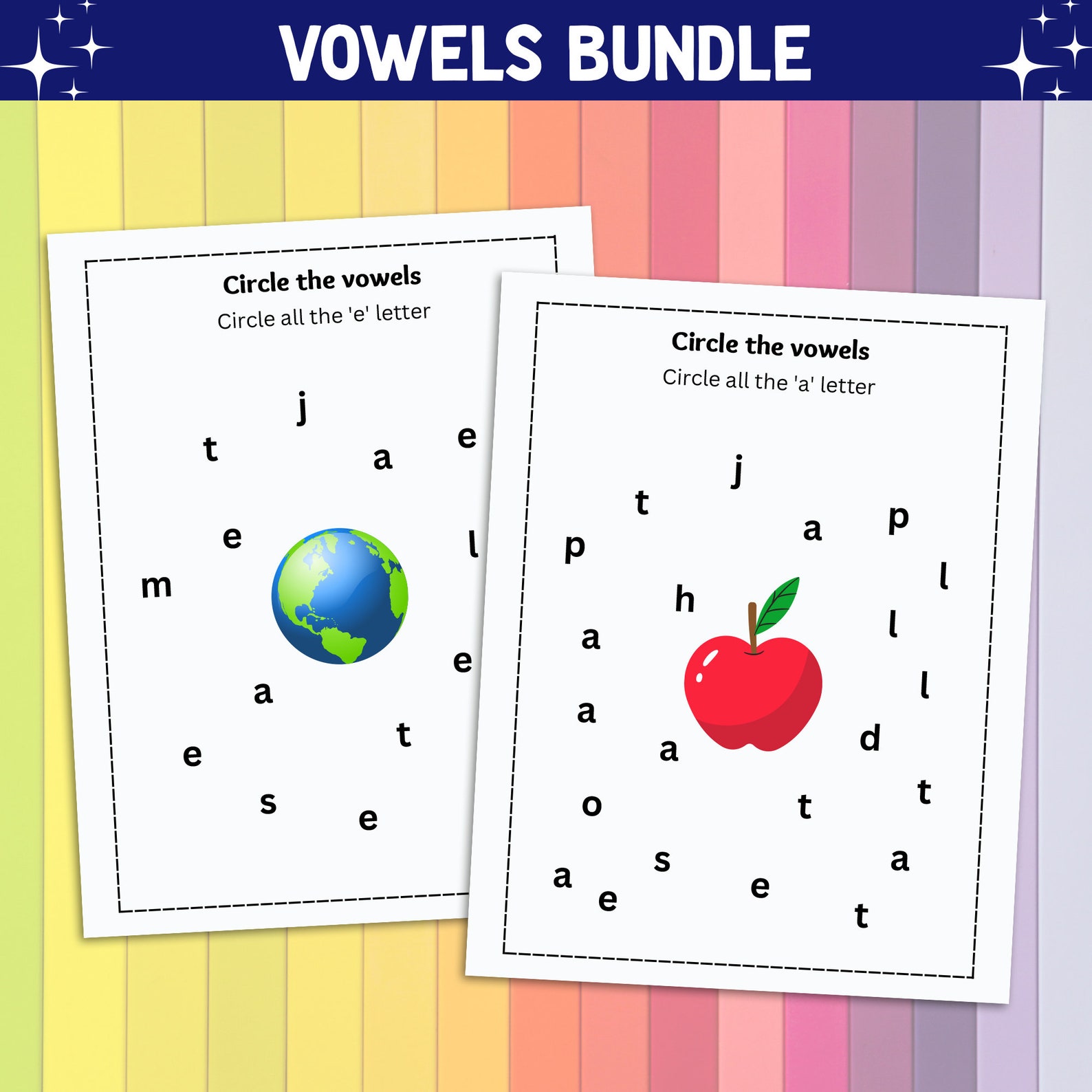 Vowel Cards, Printable Vowel Words Sheets, Phonics Word Wall Printable ...