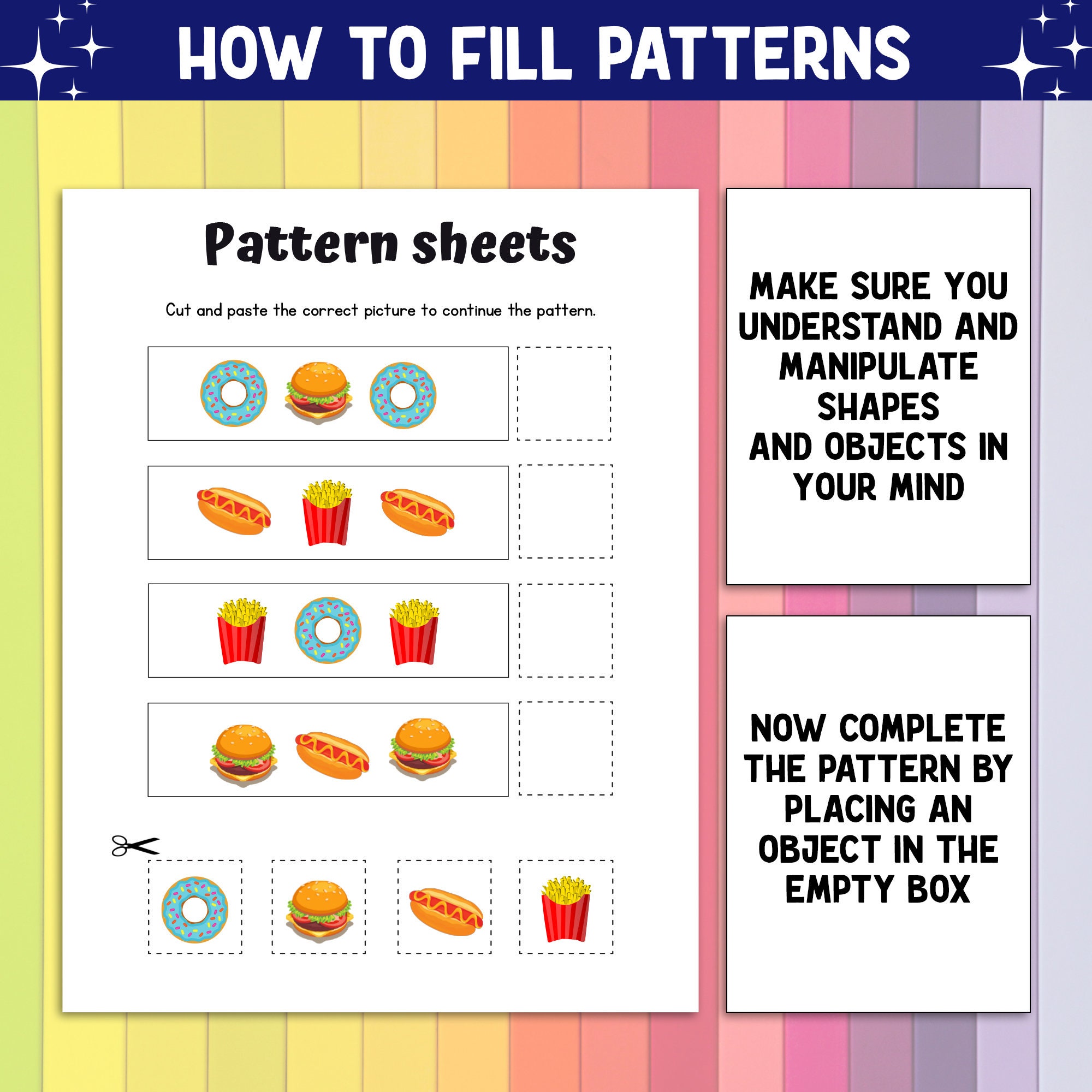 50 Pattern Worksheets, Shapes Matching Printable, Toddlers, Preschool ...