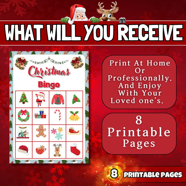 Christmas Bingo Card Game, Printable Christmas Bingo Game for Kids ...