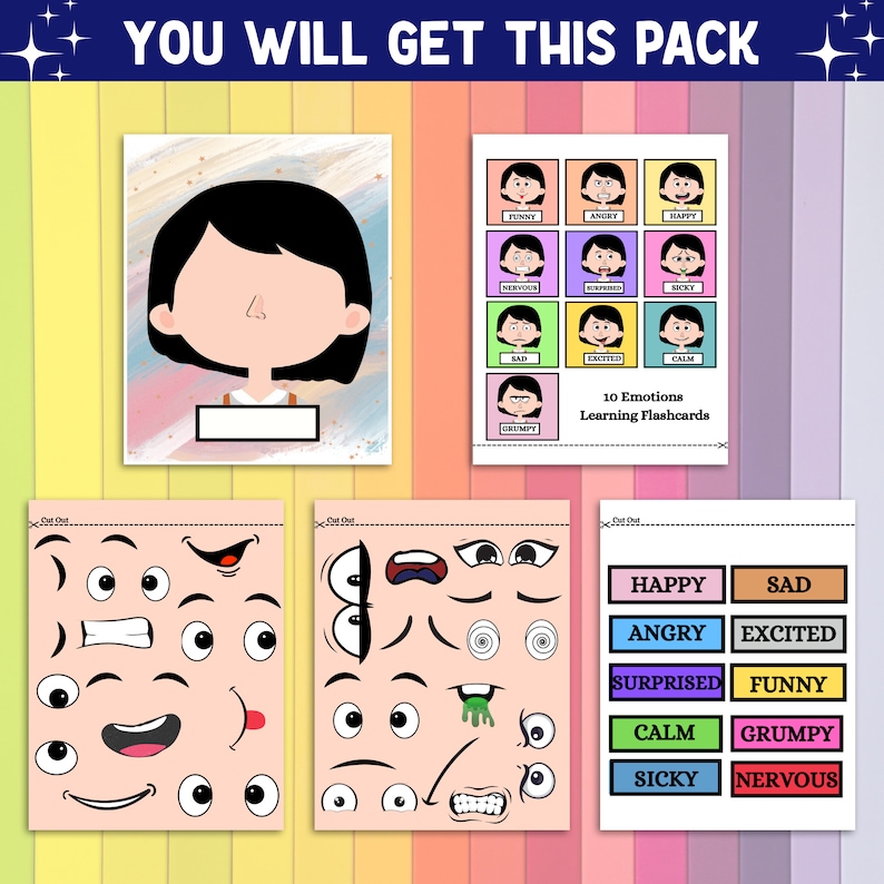Printable Emotion Activity for Kids, Emotional Chart Bundle, Digital ...
