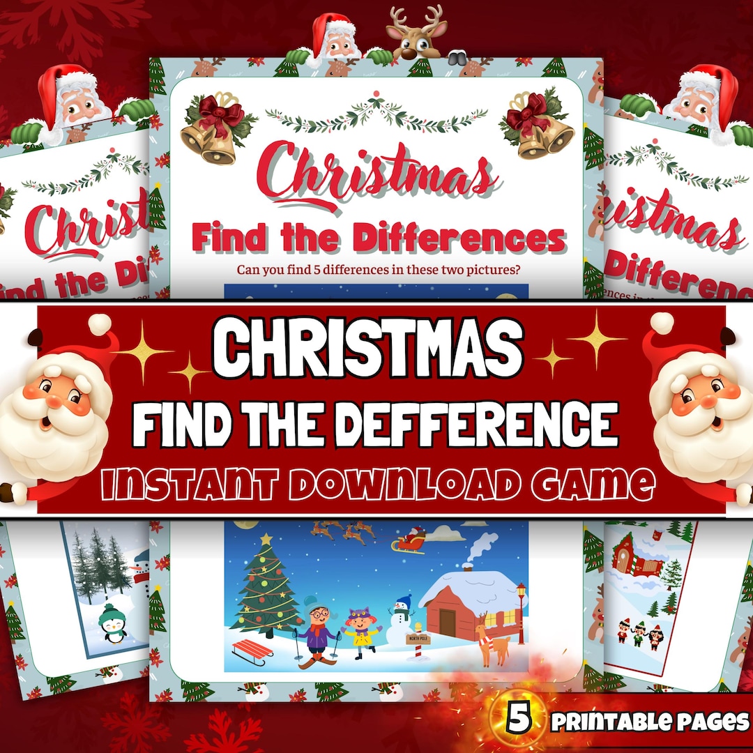 Christmas Find the Difference Printable Game, Spot the Difference ...