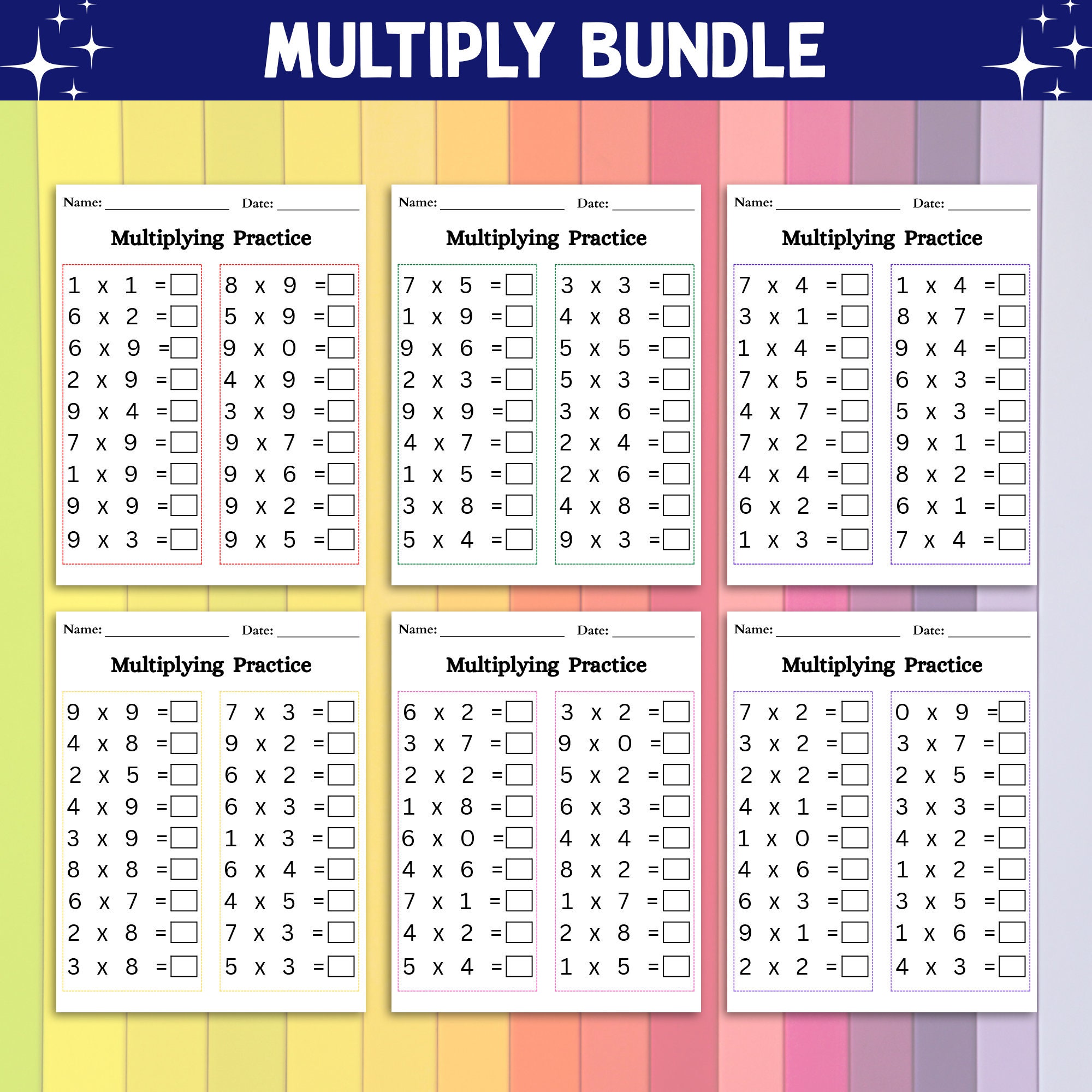 Multiplication Practice Worksheets: Numbers 1-12 (printable Bundle) - Etsy