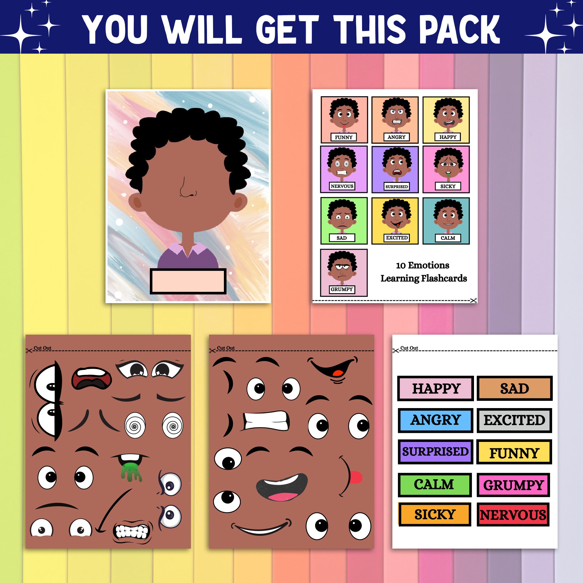 Printable Emotion Activity for Kids, Emotional Chart Bundle, Digital ...