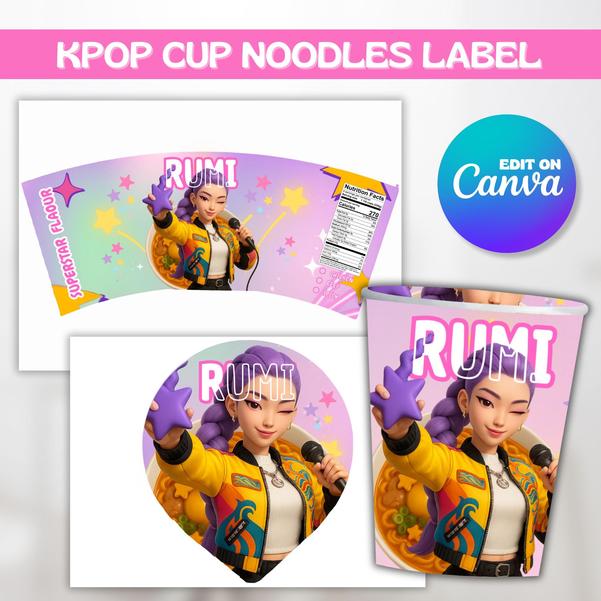 Kpop Demon Hunters Cup Noodle Labels, Cosplay Party Printables (canva ...
