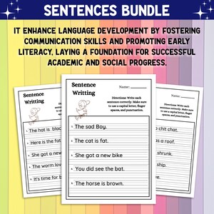 30 Printable Sentence Worksheets: ELA Practice (digital Download) - Etsy
