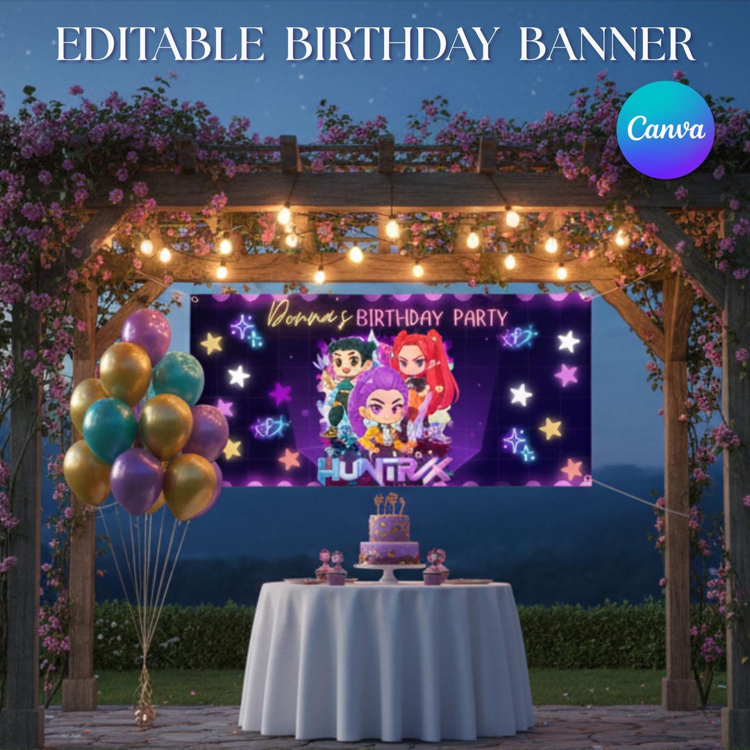 KPOP Demon Hunters Banner, KPOP Demon Hunters Birhday Banner, Editable ...