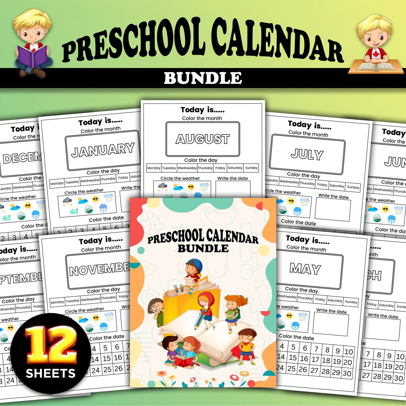 12 Printable Preschool Calendar Worksheet Pages | Month, Day, Date ...