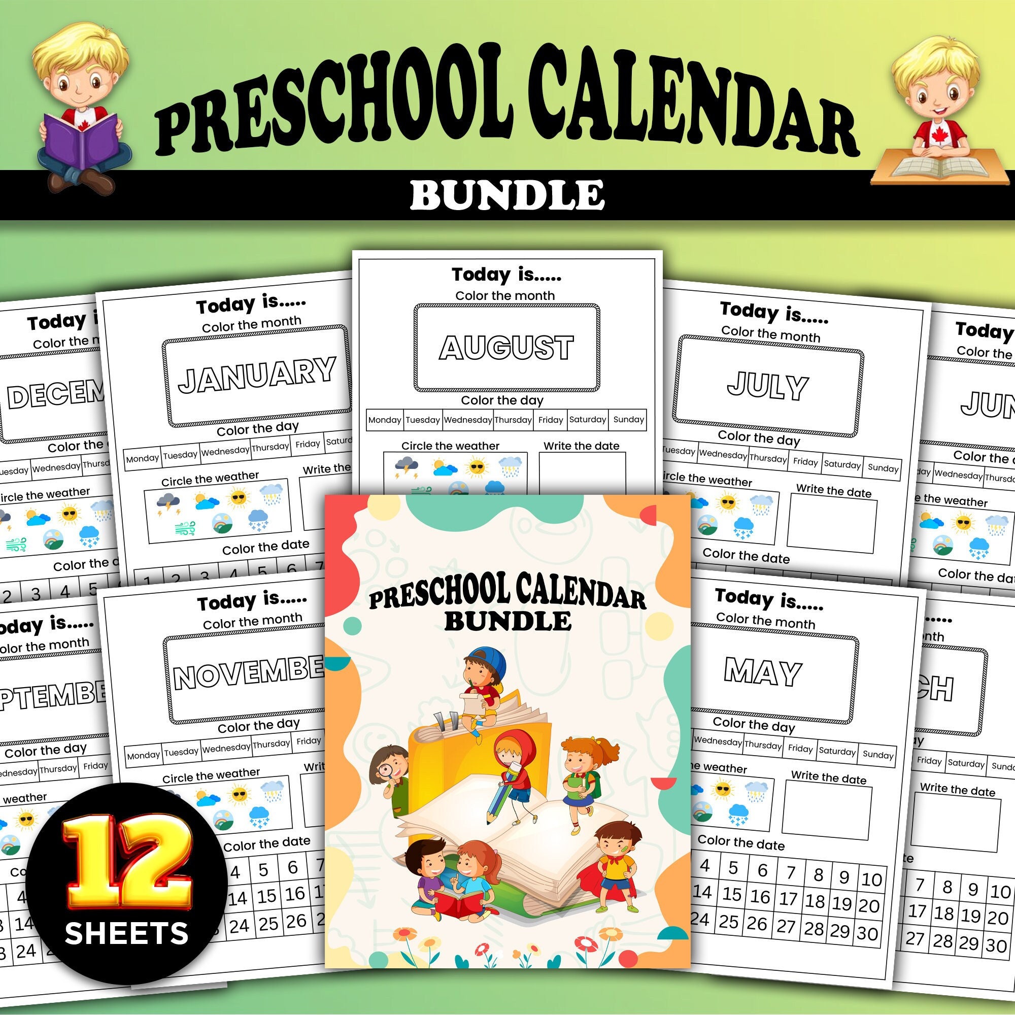 12 Printable Preschool Calendar Worksheet Pages | Month, Day, Date ...