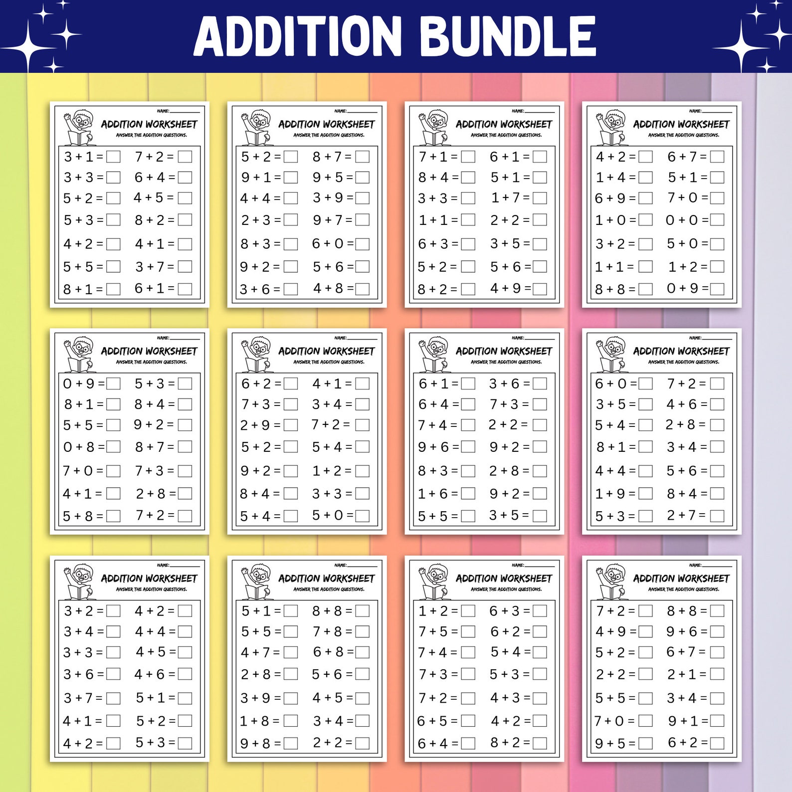 98 Printable Addition Worksheets Kindergarten Addition Bundle and ...
