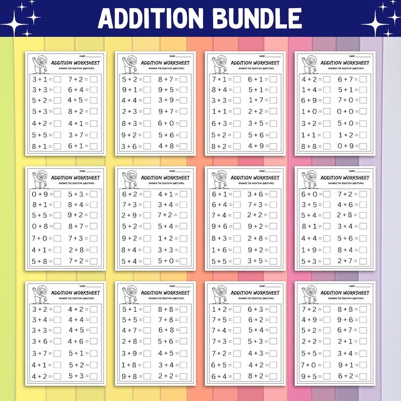 98 Printable Addition Worksheets Kindergarten Addition Bundle and ...