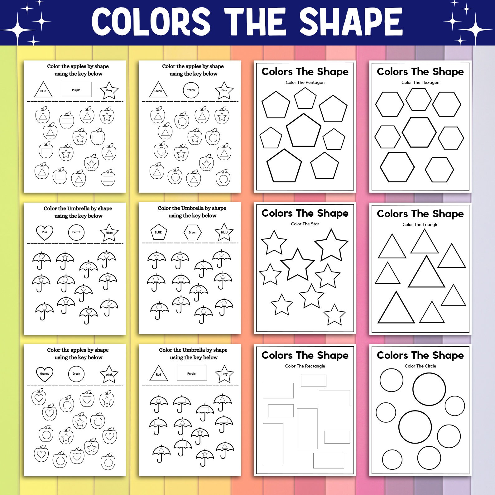 250 Shapes Worksheets, Shapes Learning, Shapes Matching Printable ...