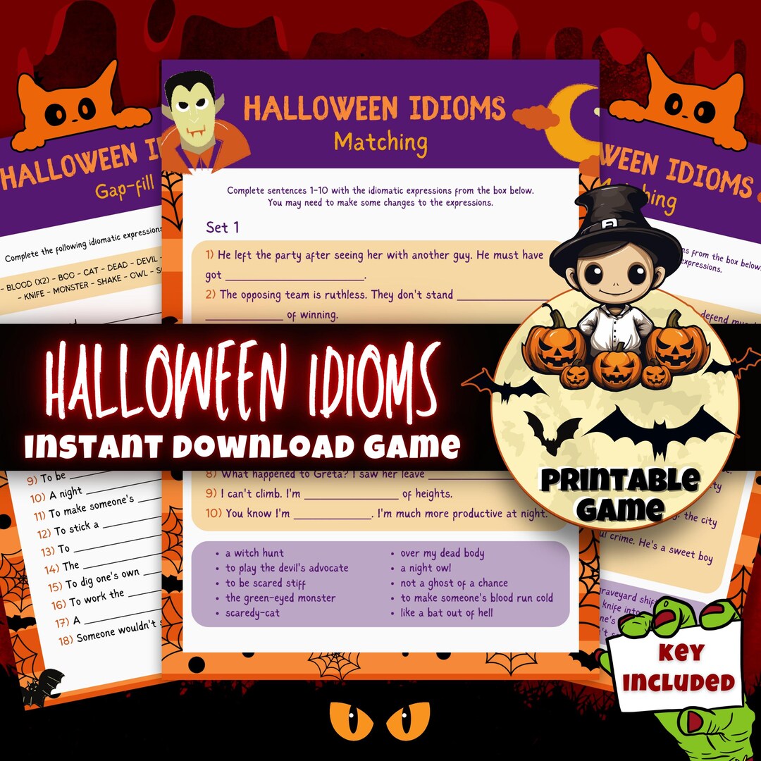 Halloween Idioms Game, Matching Activity (printable) - Etsy