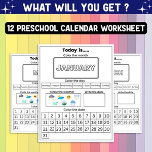 12 Printable Preschool Calendar Worksheet Pages | Month, Day, Date ...