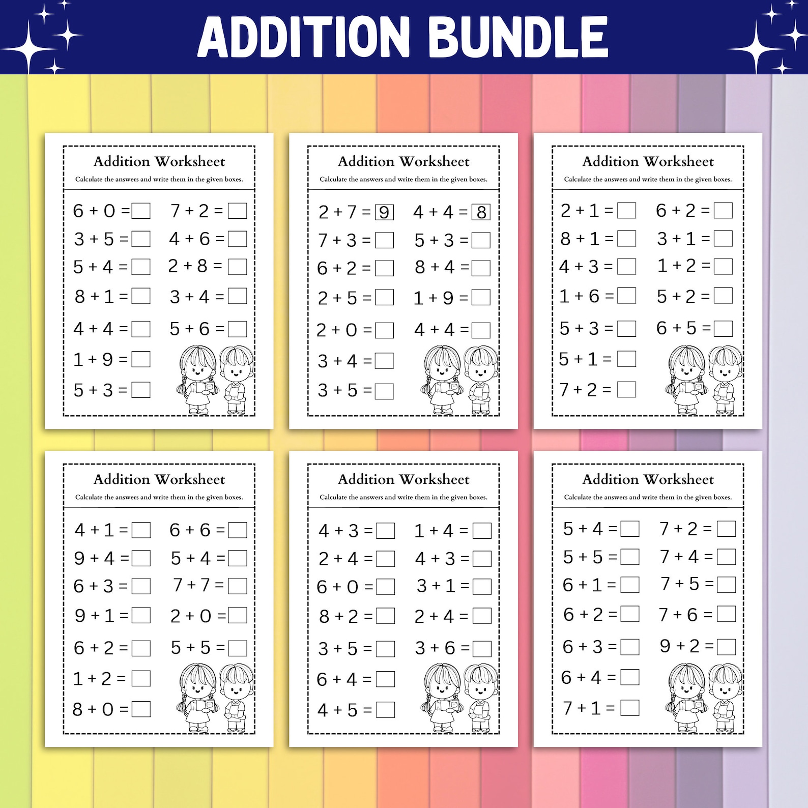 98 Printable Addition Worksheets Kindergarten Addition Bundle and ...
