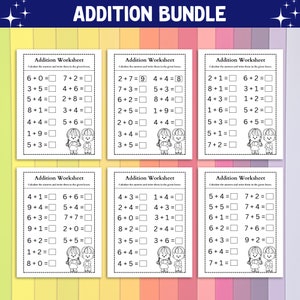 98 Printable Addition Worksheets: Kindergarten Math Bundle (PDF) - Etsy