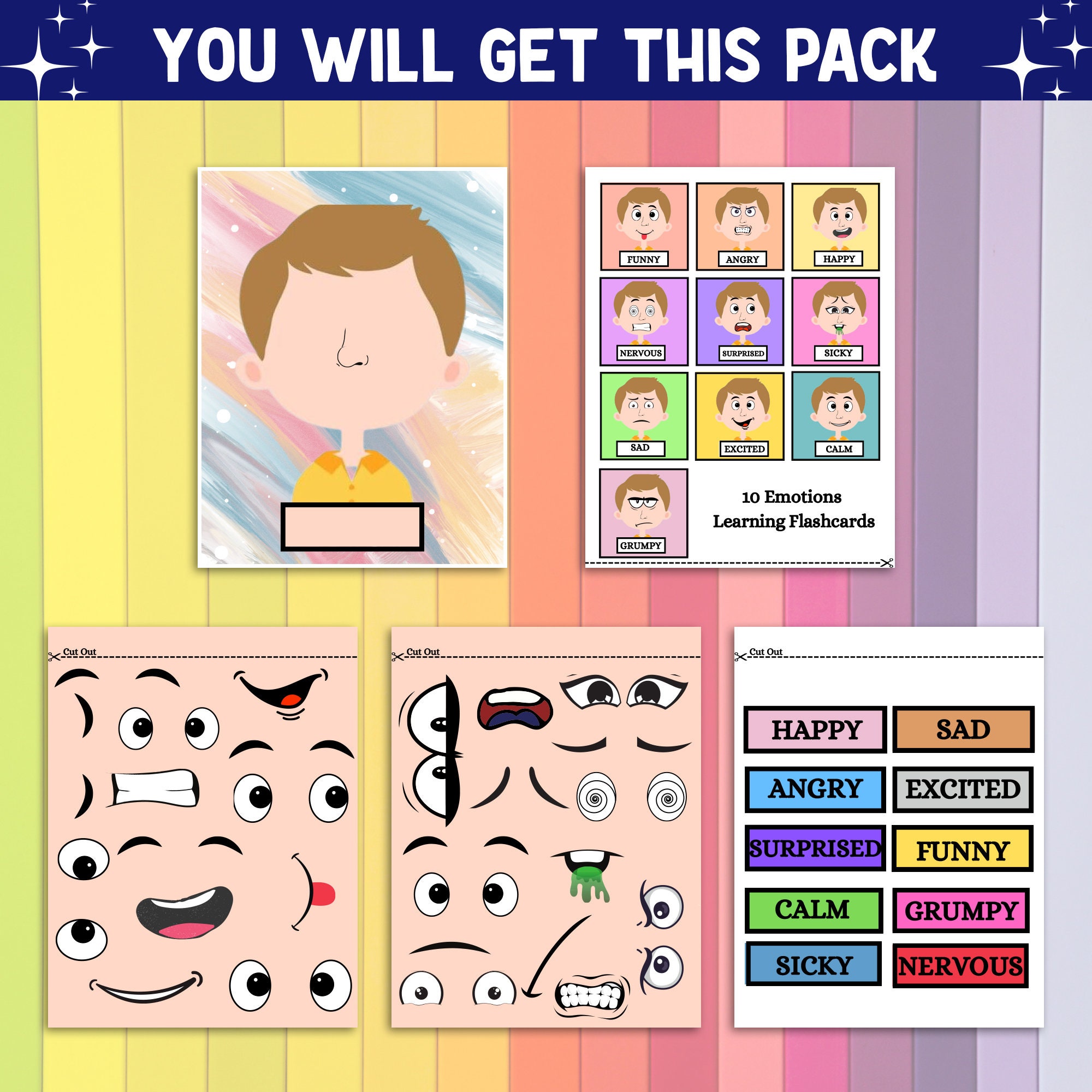 Printable Emotion Activity for Kids, Emotional Chart Bundle, Digital ...