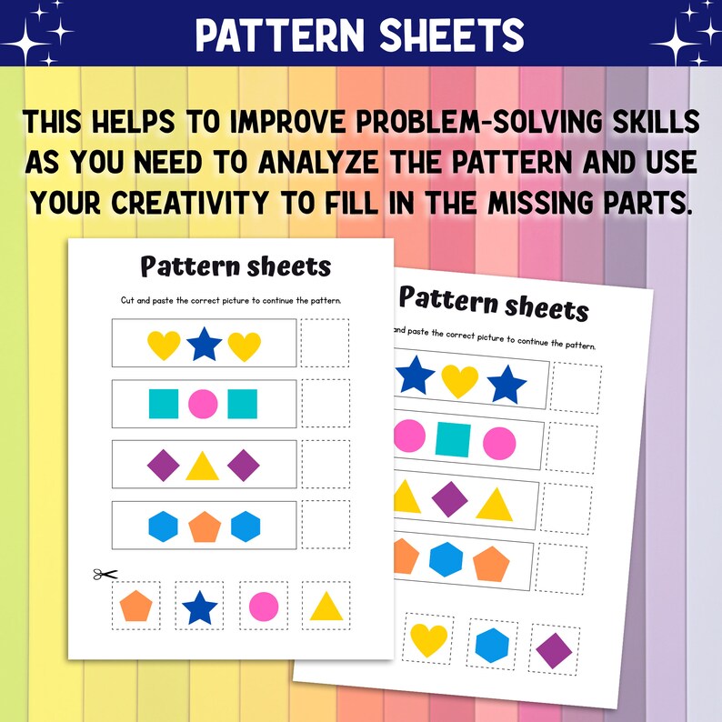 50 Pattern Worksheets, Shapes Matching Printable, Toddlers, Preschool ...