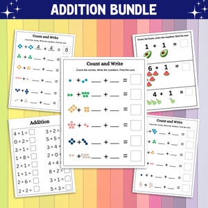 98 Printable Addition Worksheets: Kindergarten Math Bundle (PDF) - Etsy