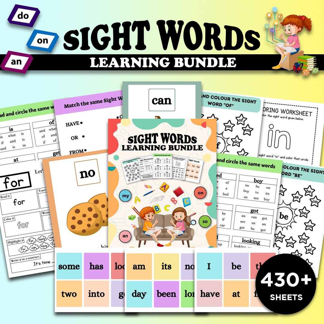 433 Pages Sight Words Learning Bundle, Kids Educational Worksheets ...