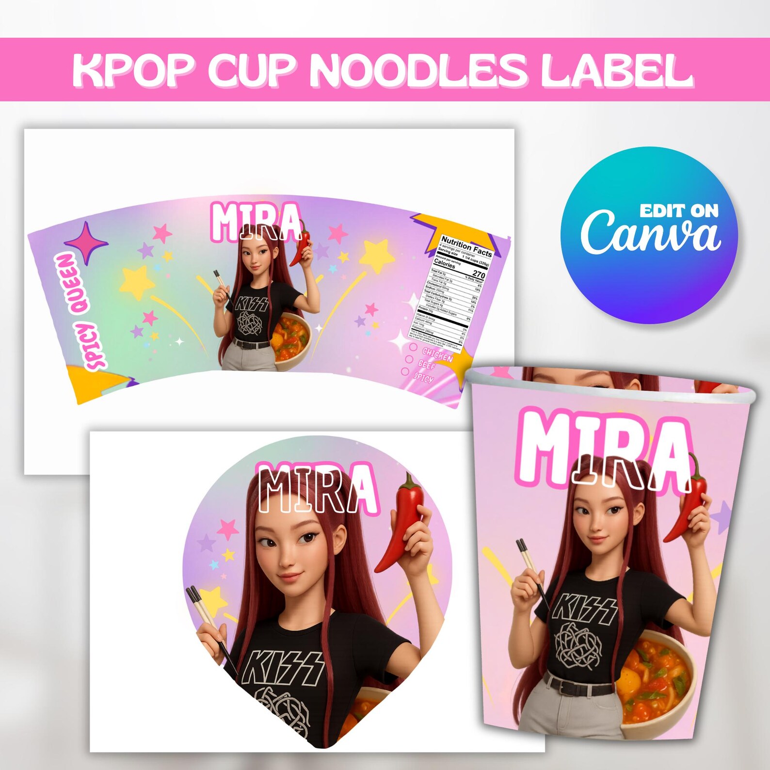 Kpop Demon Hunters Cup Noodle Labels, Cosplay Party Printables (canva ...