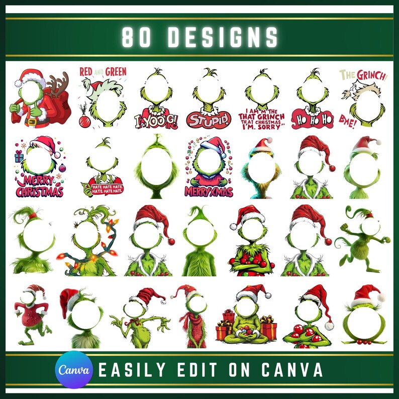 Grinch Christmas Design Add Photo, Face in Hole Template - Fully ...