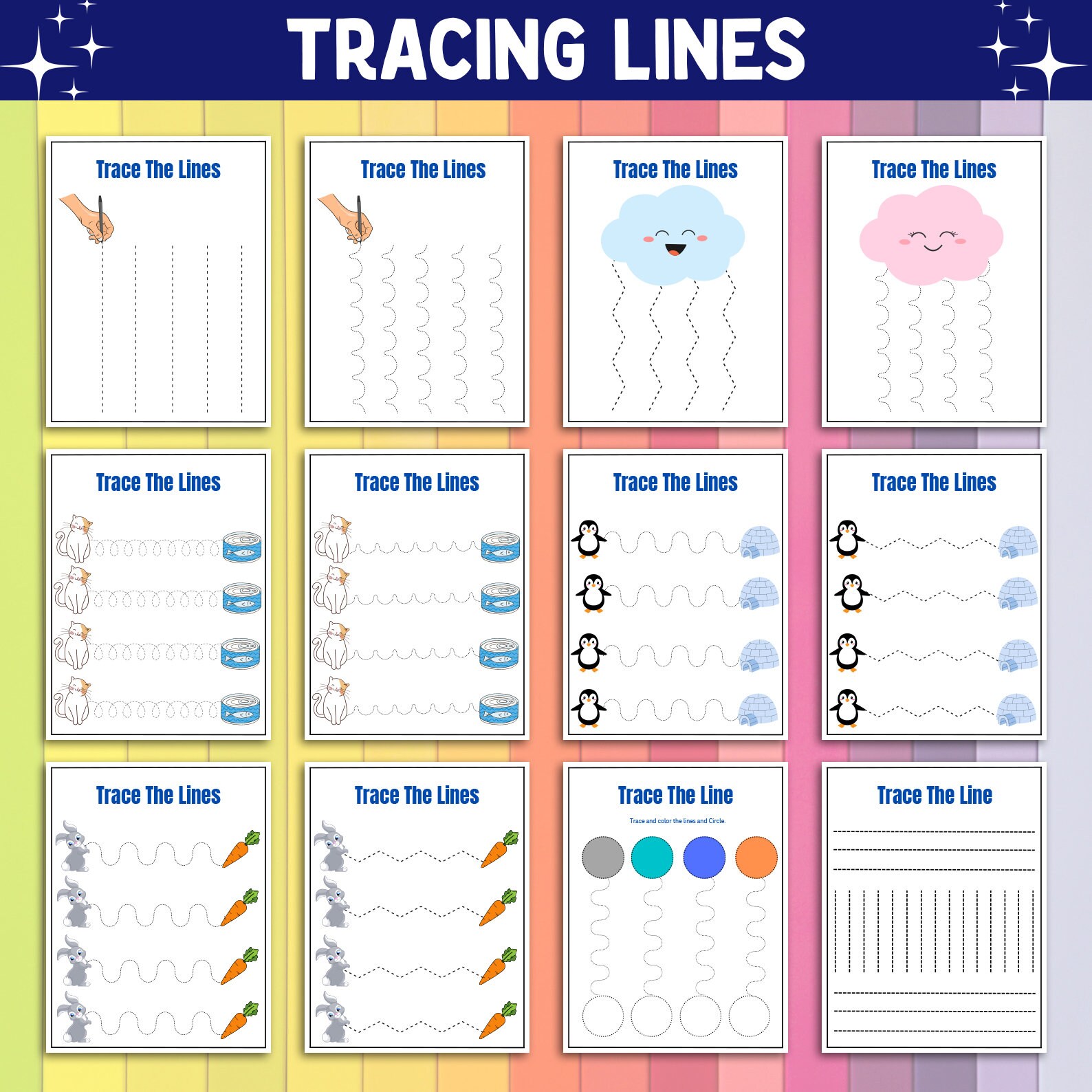 200 Preschool Line Tracing Worksheets, Lines Trace Pages Printable ...