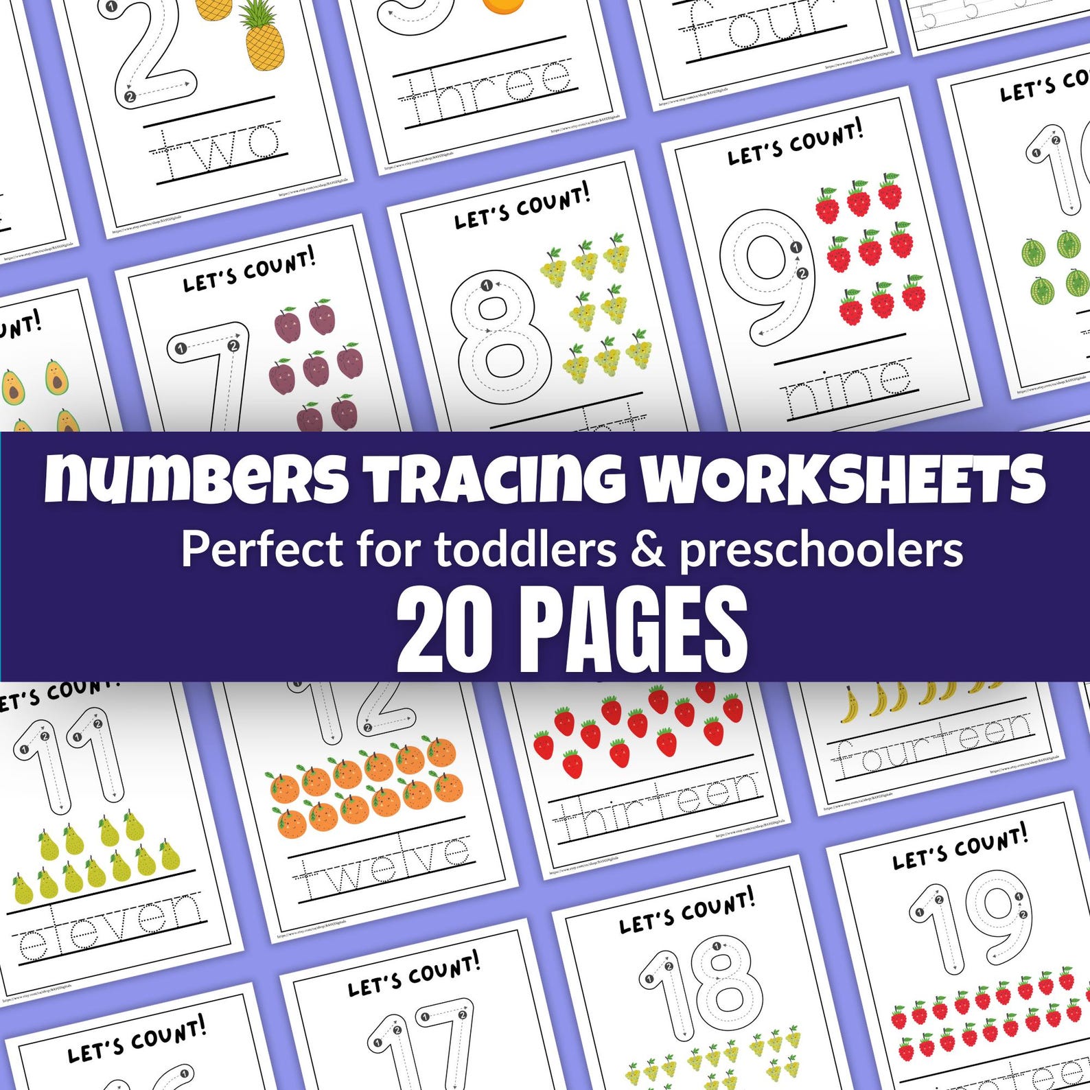 Number Tracing Worksheet, Printable 1-20 Number Tracing, Preschool ...