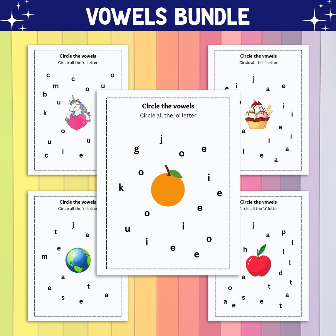 Vowel Cards, Printable Vowel Words Sheets, Phonics Word Wall Printable ...