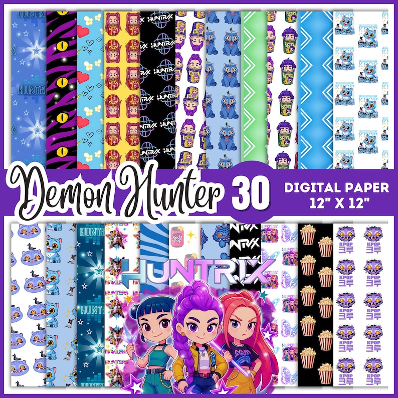 Kpop Demon Hunters Digital Paper, Huntrix Wallpaper Movie Design, Kpop ...