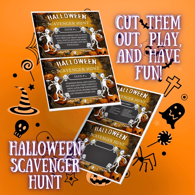 Halloween Scavenger Hunt Game, Printable Clues (US Letter, A4) - Etsy