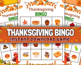Thanksgiving Bingo: 50 Printable Cards, Fall Activity, Thanksgiving ...