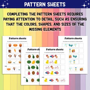 50 Pattern Worksheets, Shapes Matching Printable, Toddlers, Preschool ...