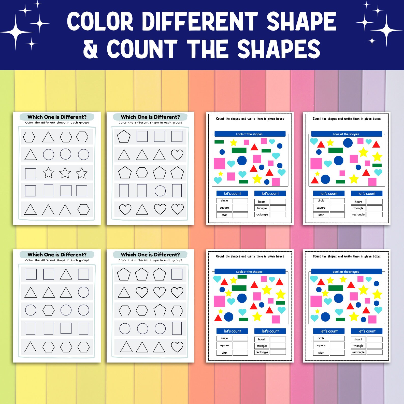 250 Shapes Worksheets, Shapes Learning, Shapes Matching Printable ...