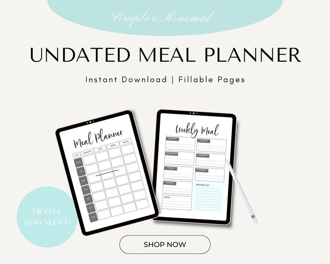Minimal Simple Blue Meal Planner Meal Plan Template Digital - Etsy