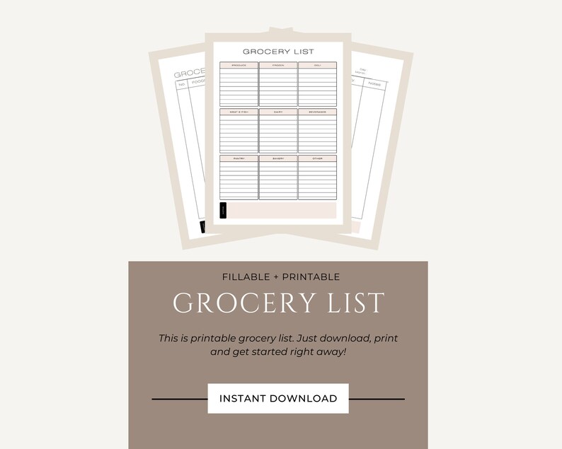 Grocery List Planner Sheet and Food Grocery List Printable - Etsy
