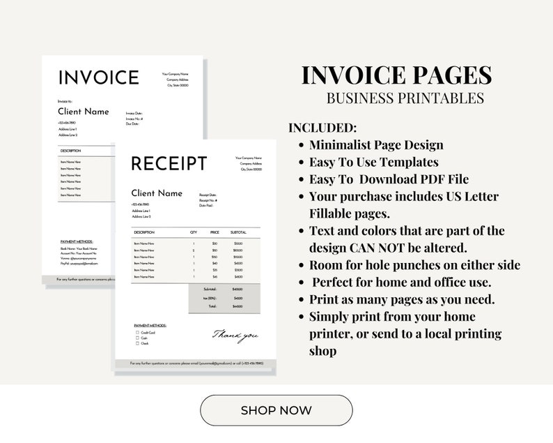 Customizable White Invoice and Receipt Design for Entrepreneurs Modern ...