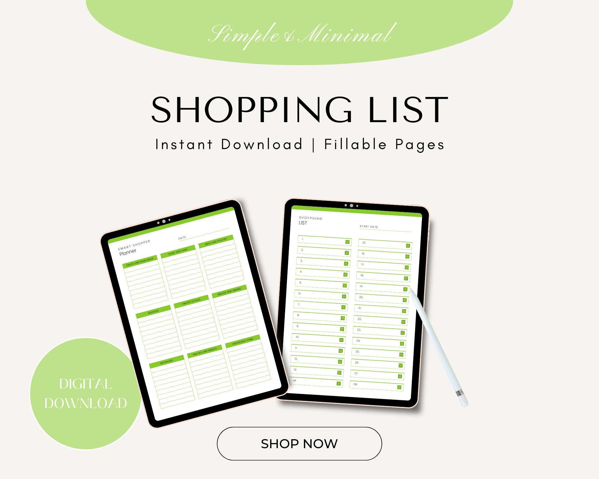 Smart Shopper Simple Printable Shopping List, Grocery List Planner ...