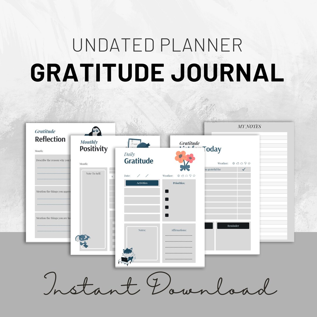 Monochrome Illustration Personal Gratitude Planner, Gratitude Planner ...