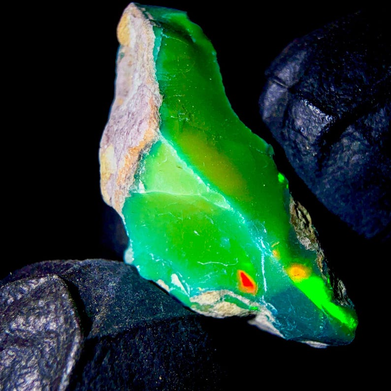 Opal Rough Raw ,ethiopian Natural Loose Opal ,black Fire Gemstone , 9. ...