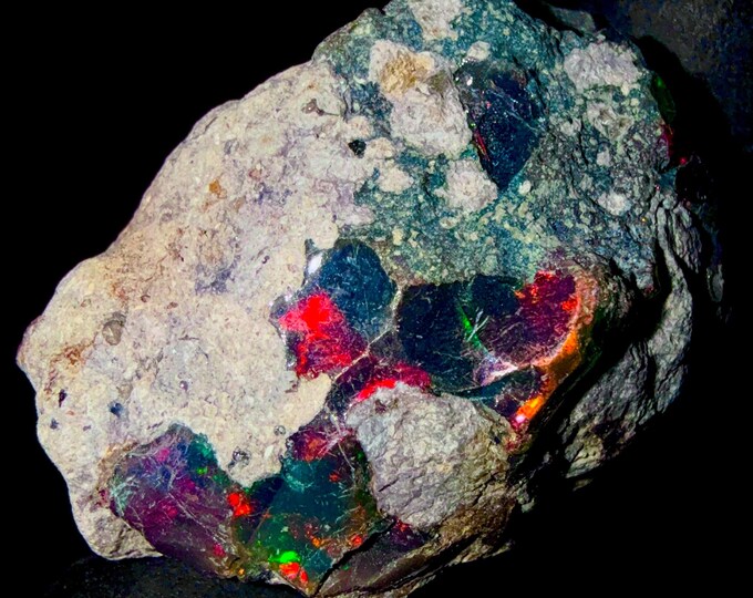Ethiopian Black Opals Rough, Natural Fire Opal Gemstone, Dry Flashy ...