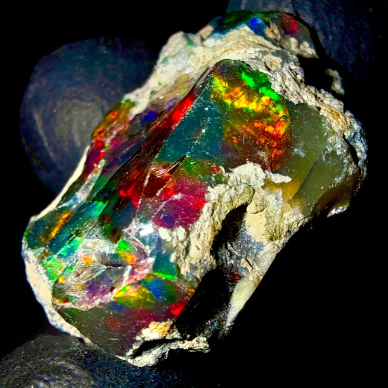 Ethiopian Loose Opal Gemstone, Natural Fire Opal Raw , Black Rough ...