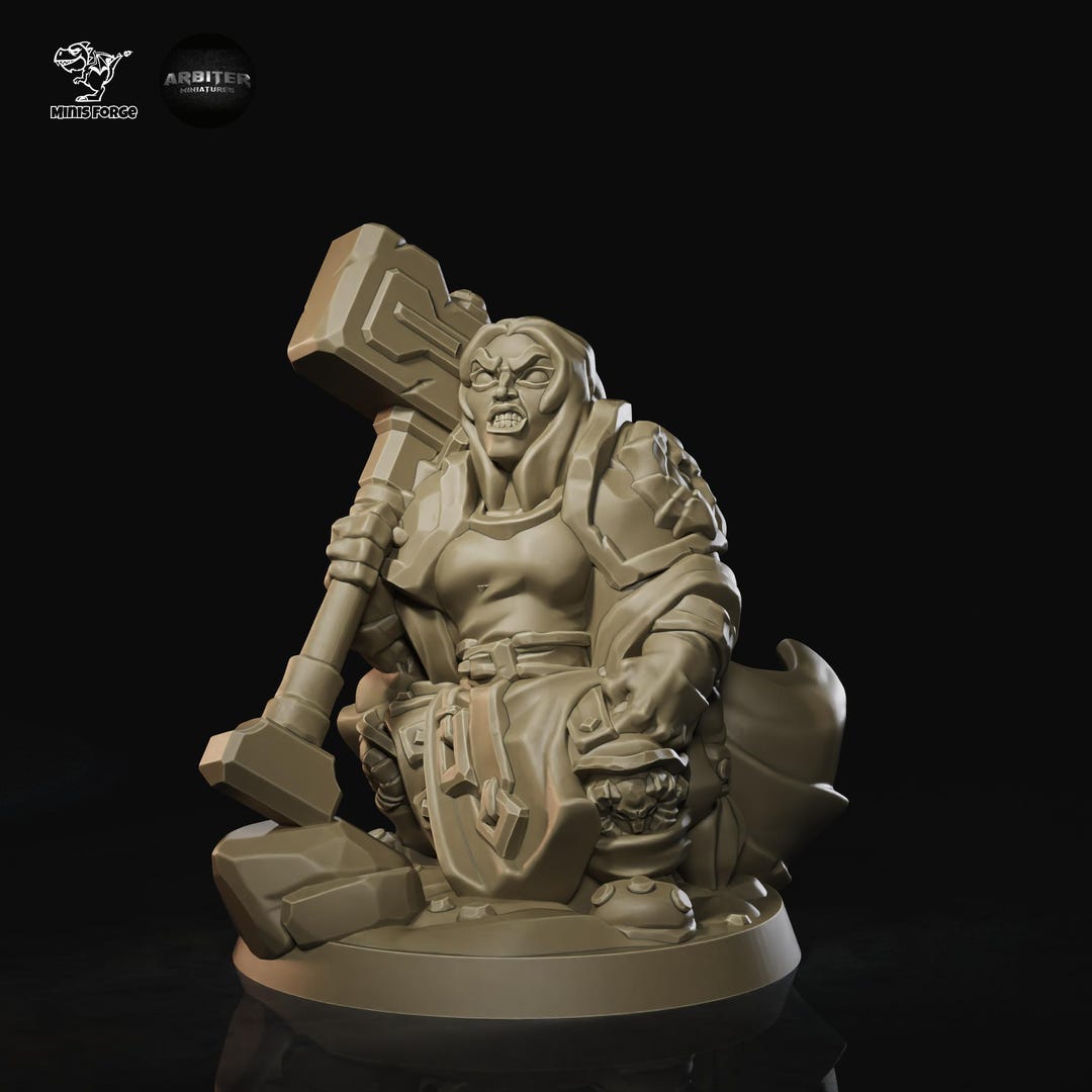 Dwarf Hammer Champion Female Miniature 3D Print Dungeons and Dragons ...