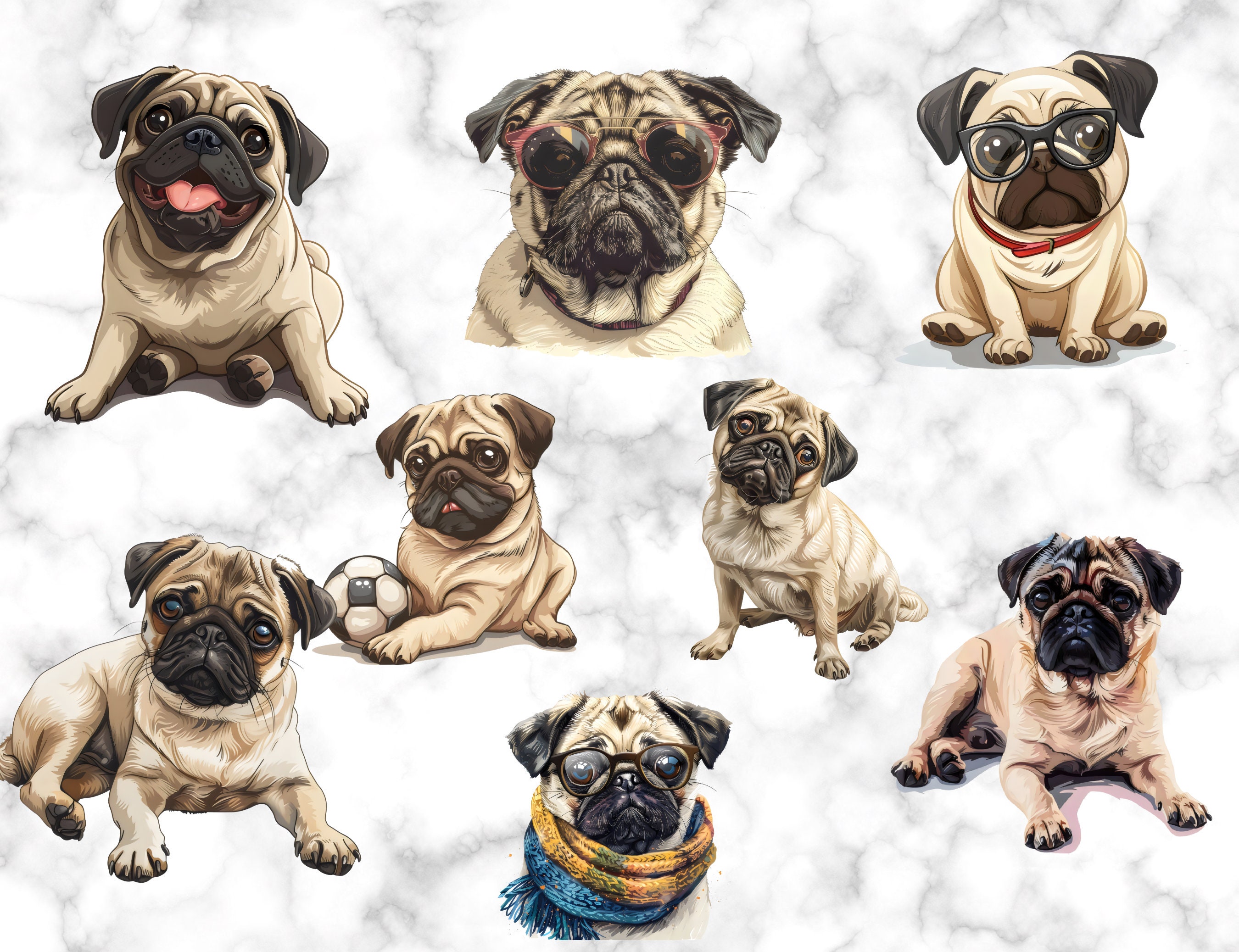 Pug Clip Art Bundle: Funny Puppy PNG Images (digital Download) - Etsy