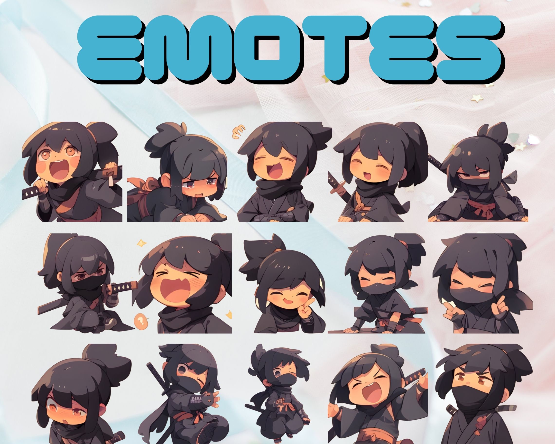 Cute Ninja Girl Emote Pack, Streaming Platform Twitch Discord Youtube ...