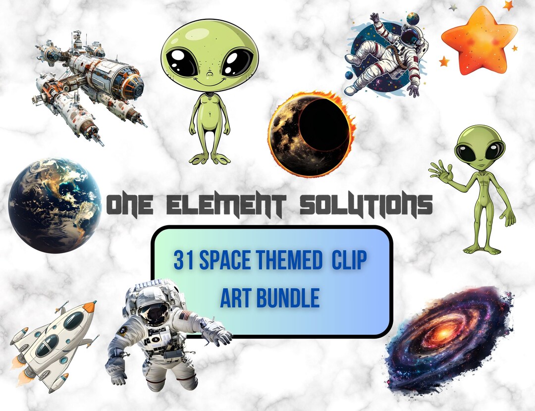 31 Space Themed Clip Art Bundle, Alien Planets Astronaut Galaxy and ...
