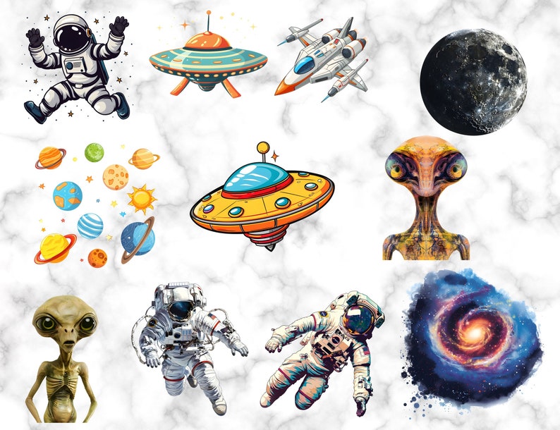 31 Space Themed Clip Art Bundle, Alien Planets Astronaut Galaxy and ...