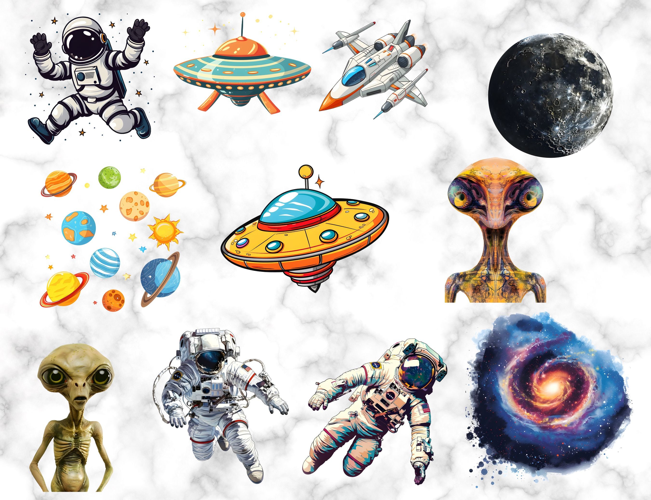 31 Space Themed Clip Art Bundle, Alien Planets Astronaut Galaxy and ...