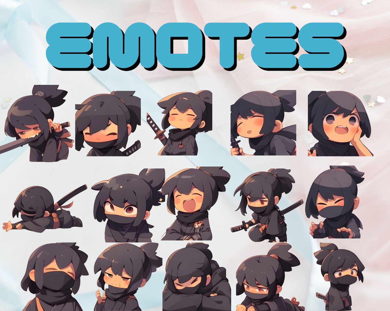 Cute Ninja Girl Emote Pack, Streaming Platform Twitch Discord Youtube ...