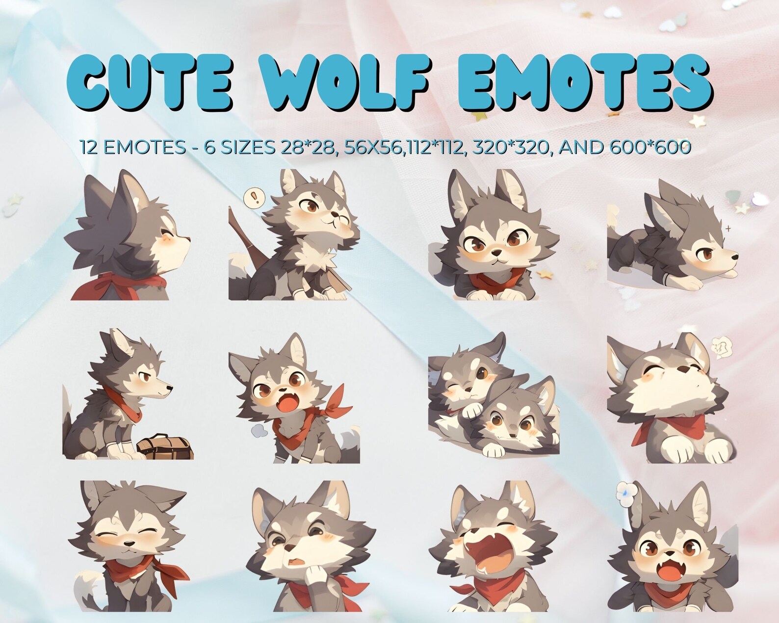 Cute Wolf Emote Pack, Streaming Platform Twitch Discord Youtube, Cute ...