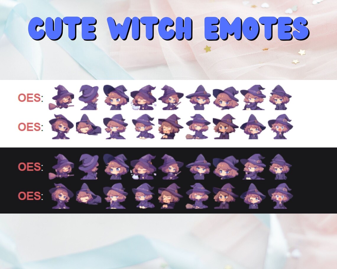 Cute Witch Emote Pack, Streaming Platform Asset Twitch Discord Youtube ...